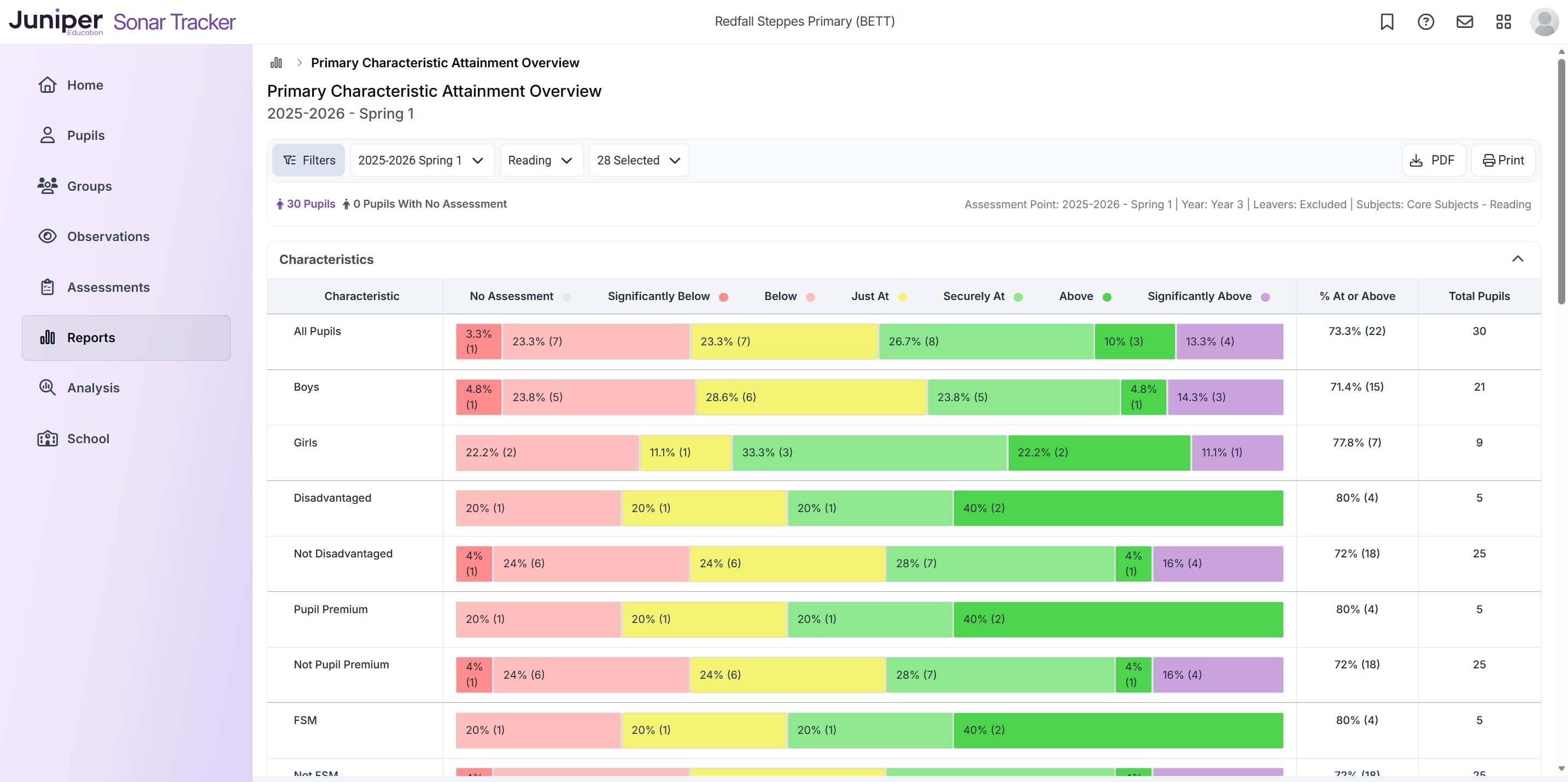 Sonar Tracker | Primary Pupil Progress