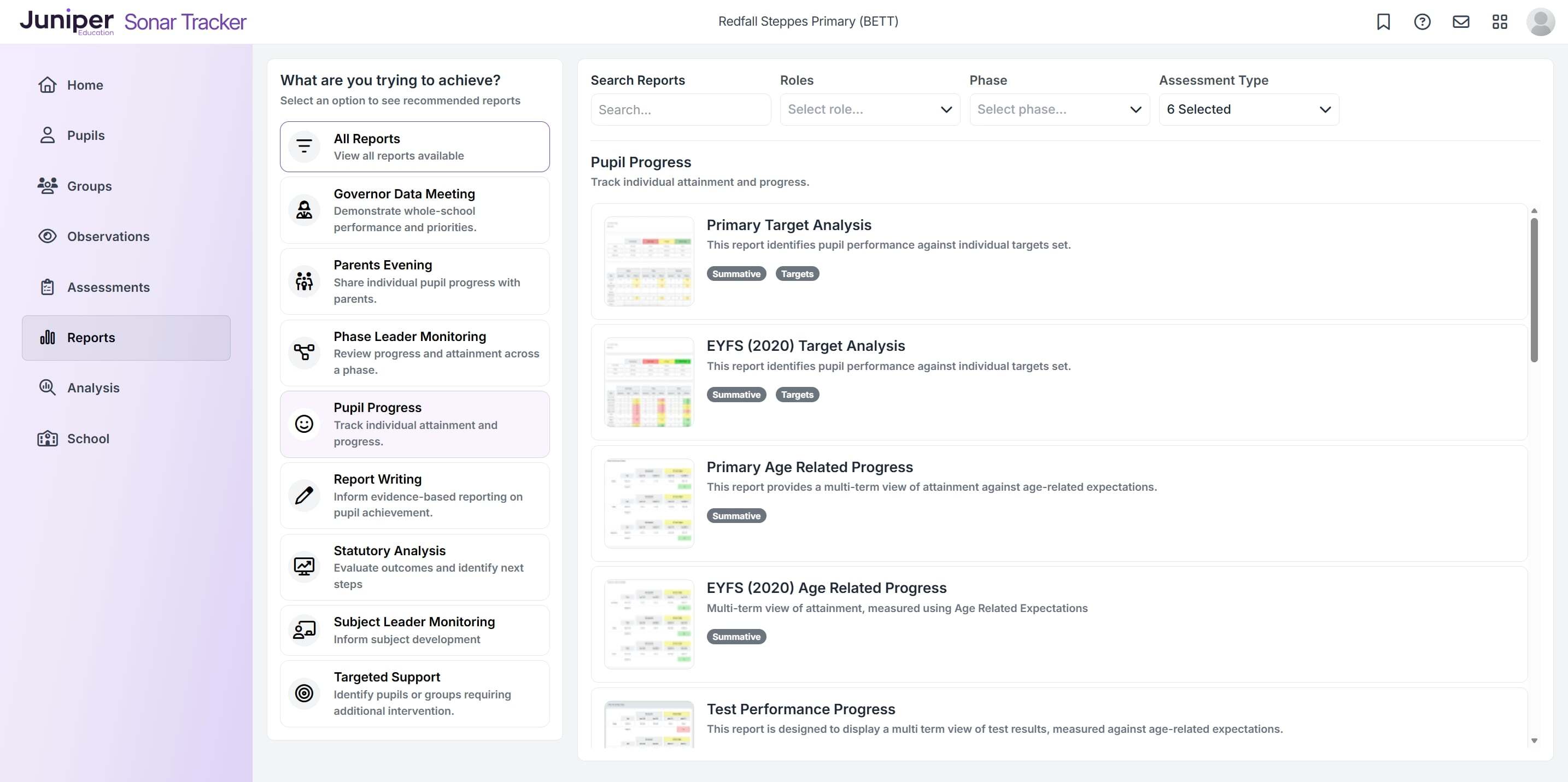 Sonar Tracker | Primary Pupil Progress